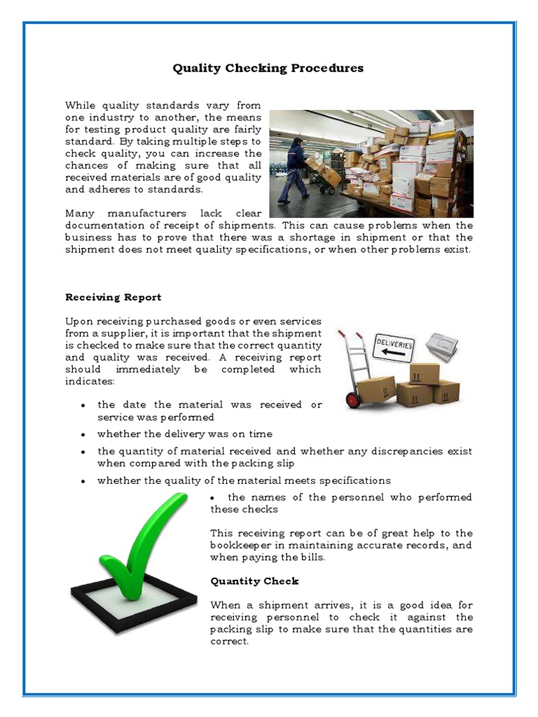 Quality Checking Procedures Overview | PDF | Receipt | Economies