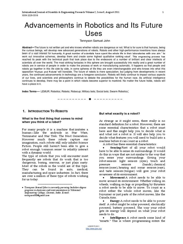 Advancements in Robotics and Its Future Uses | PDF | Robot | Robotics