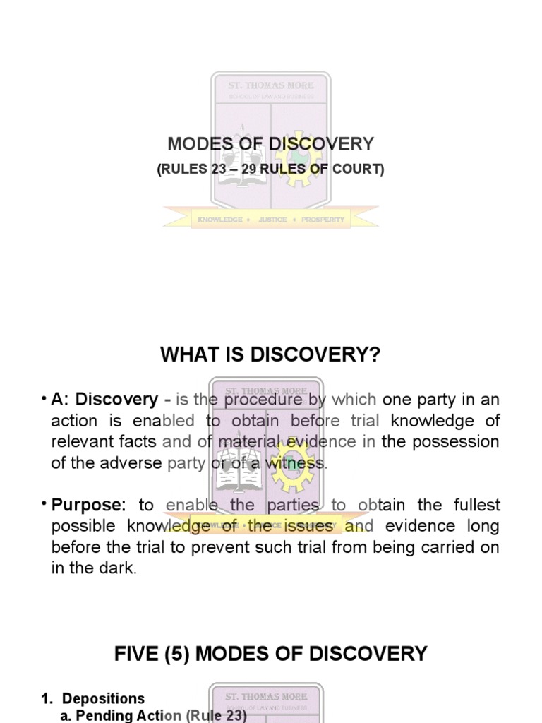Modes of Discovery | PDF | Deposition (Law) | Discovery (Law)