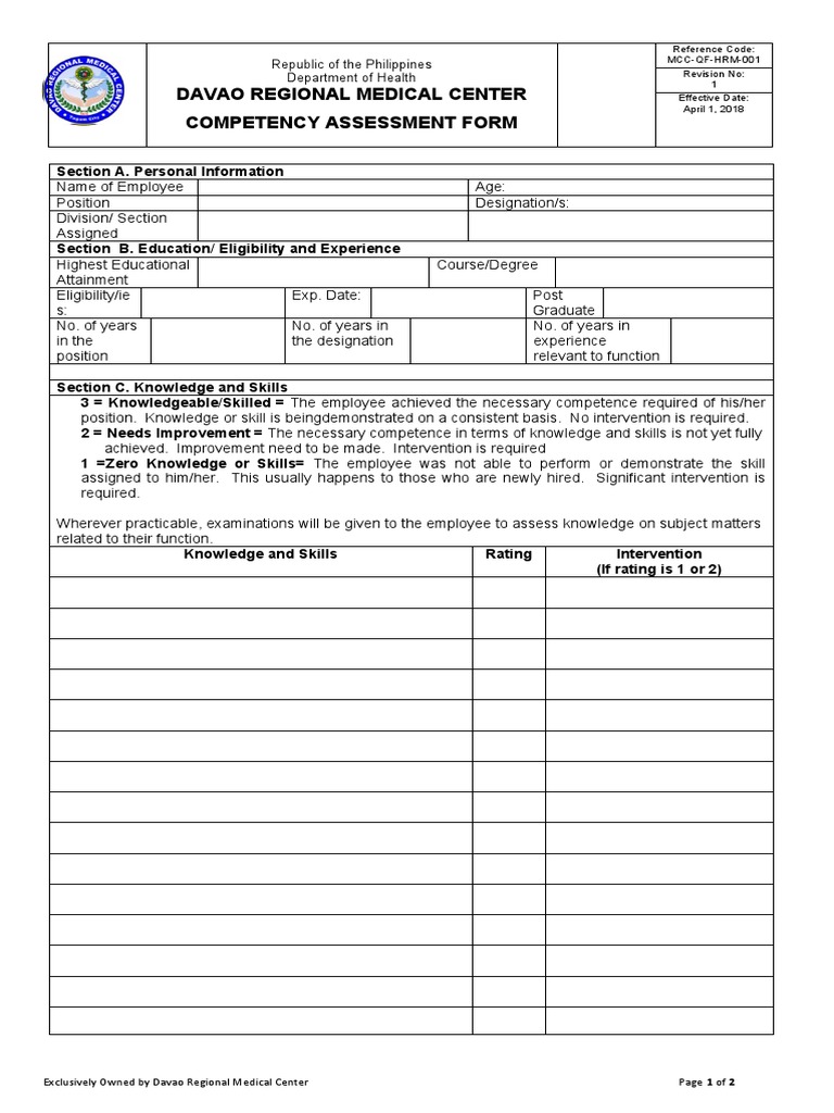 Competency Assessment Form | PDF | Competence (Human Resources) | Knowledge