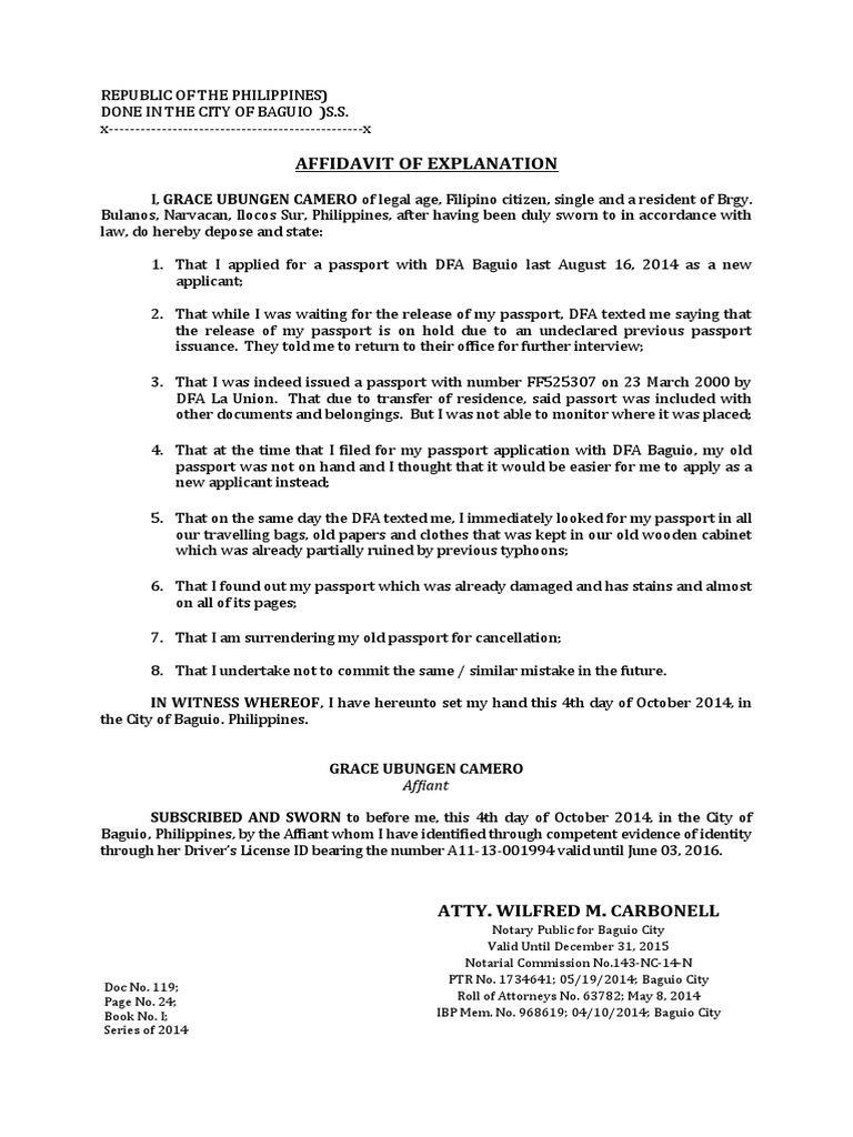 Affidavit of Explanation | Download Free PDF | Affidavit | Passport