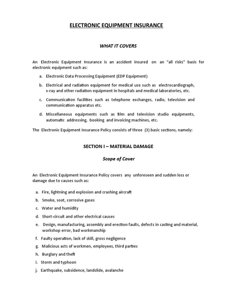 Electronic Equipment Insurance: What It Covers | PDF | Technology ...