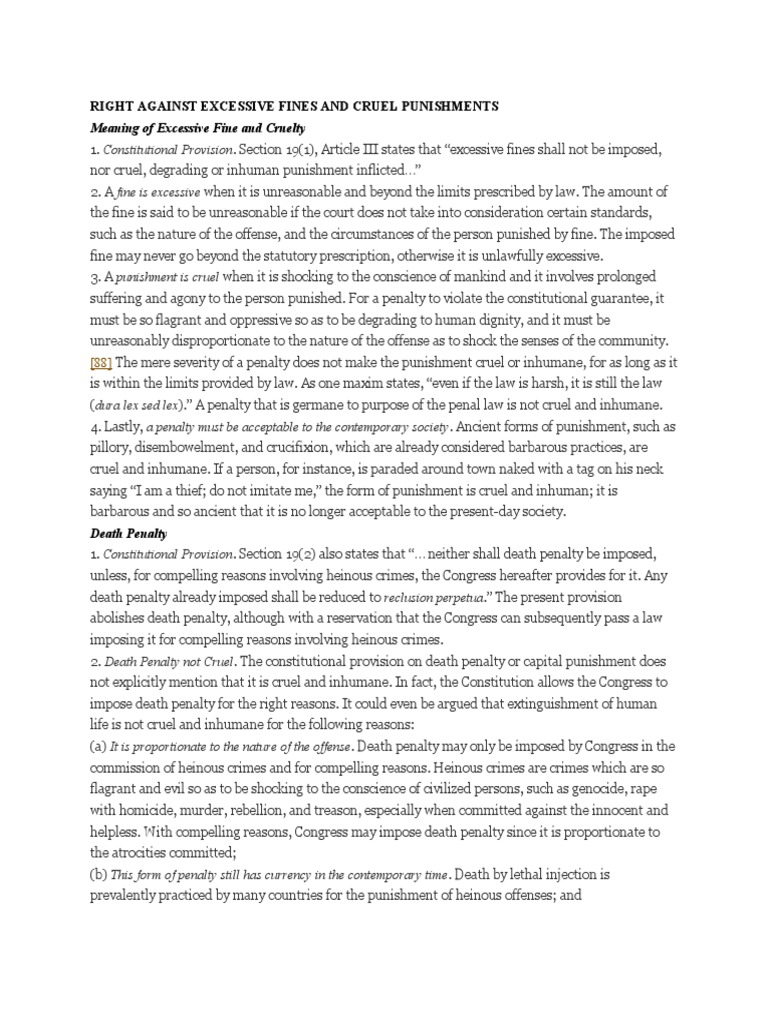 Meaning of Excessive Fine and Cruelty | PDF | Eighth Amendment To The ...