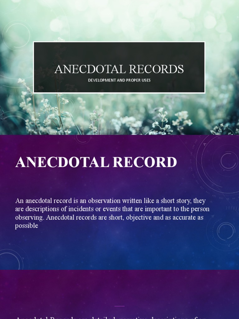 Anecdotal Records: Development and Proper Uses | PDF | Narrative ...