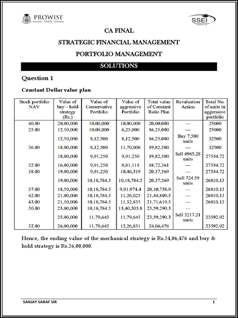 Portfolio Management Handout 2 - Answers | PDF | Short (Finance) | Money