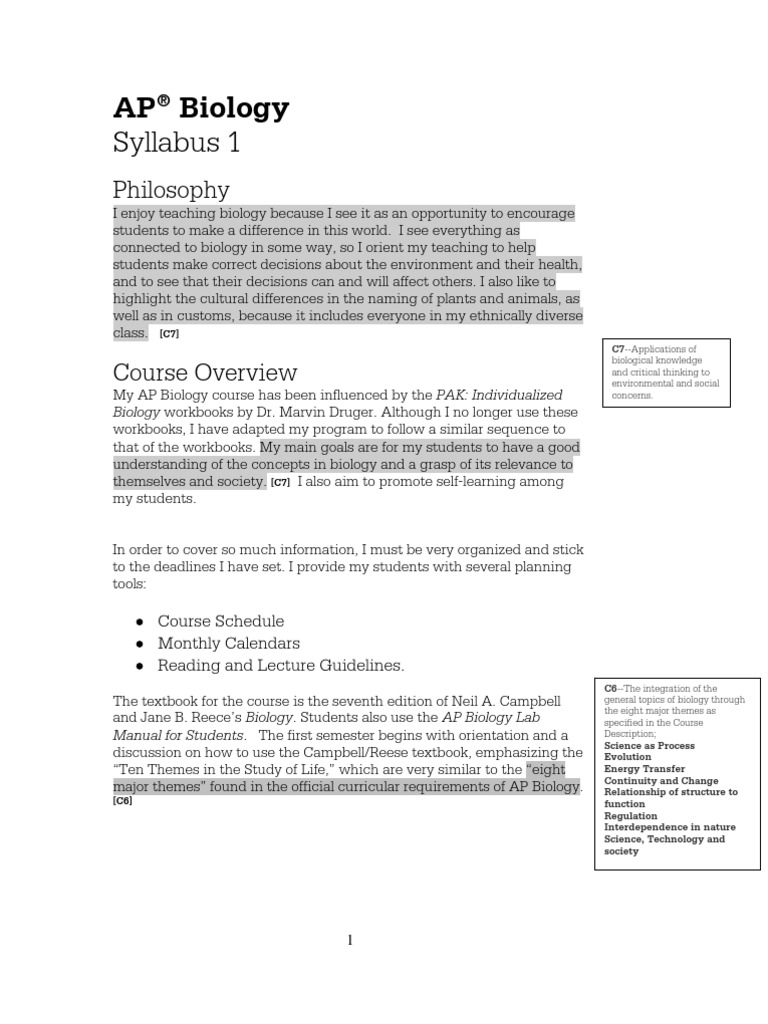 Syllabus 1: AP Biology | PDF | Abiogenesis | Life