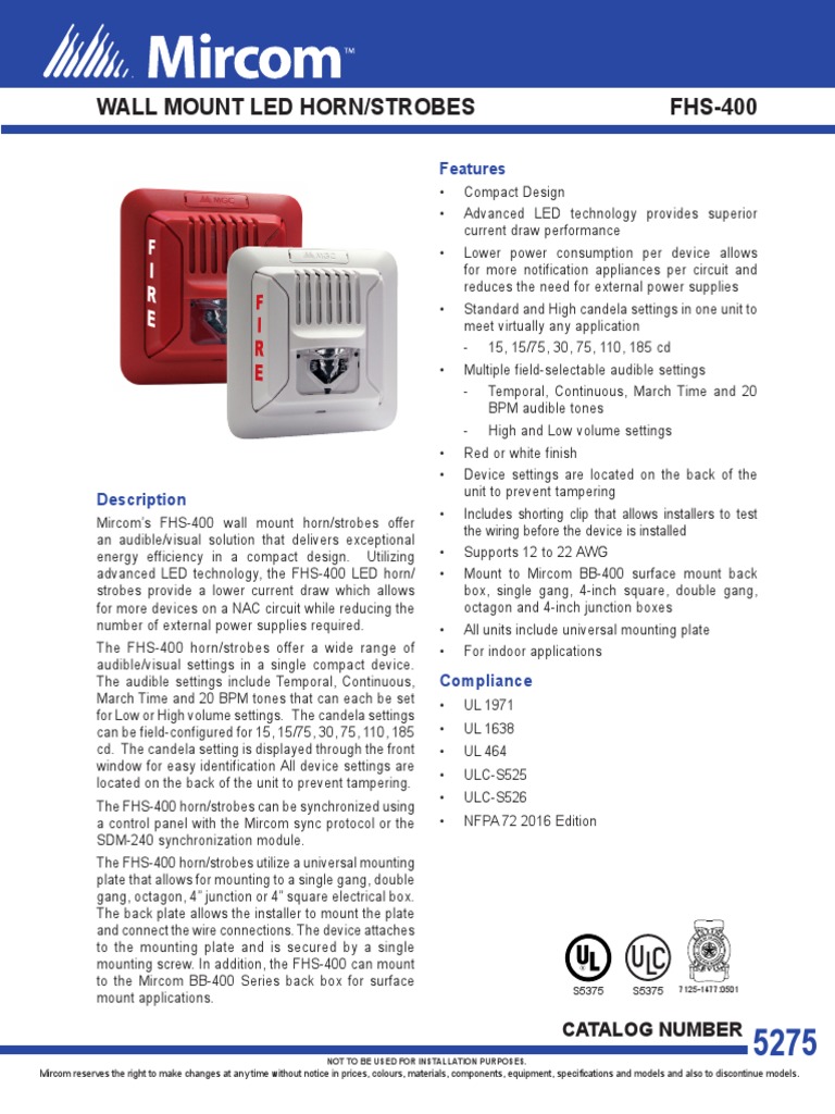 Wall Mount Led Horn/Strobes FHS-400: Features | PDF | Light Emitting ...