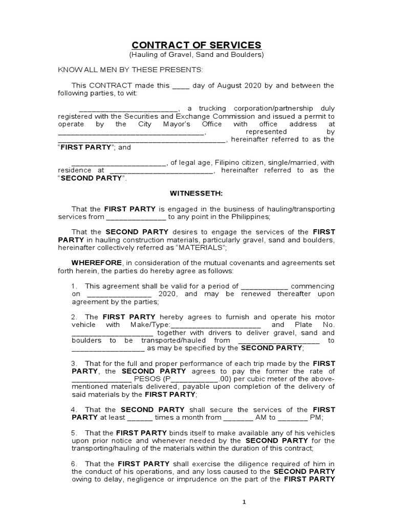 Hauling Services Contract Template | PDF | Private Law | Justice