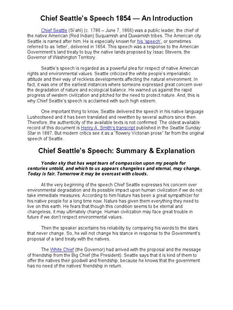 Chief Seattle Speech | PDF | Native Americans In The United States