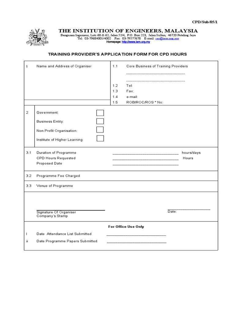 CPD Hours Training Provider Form | PDF