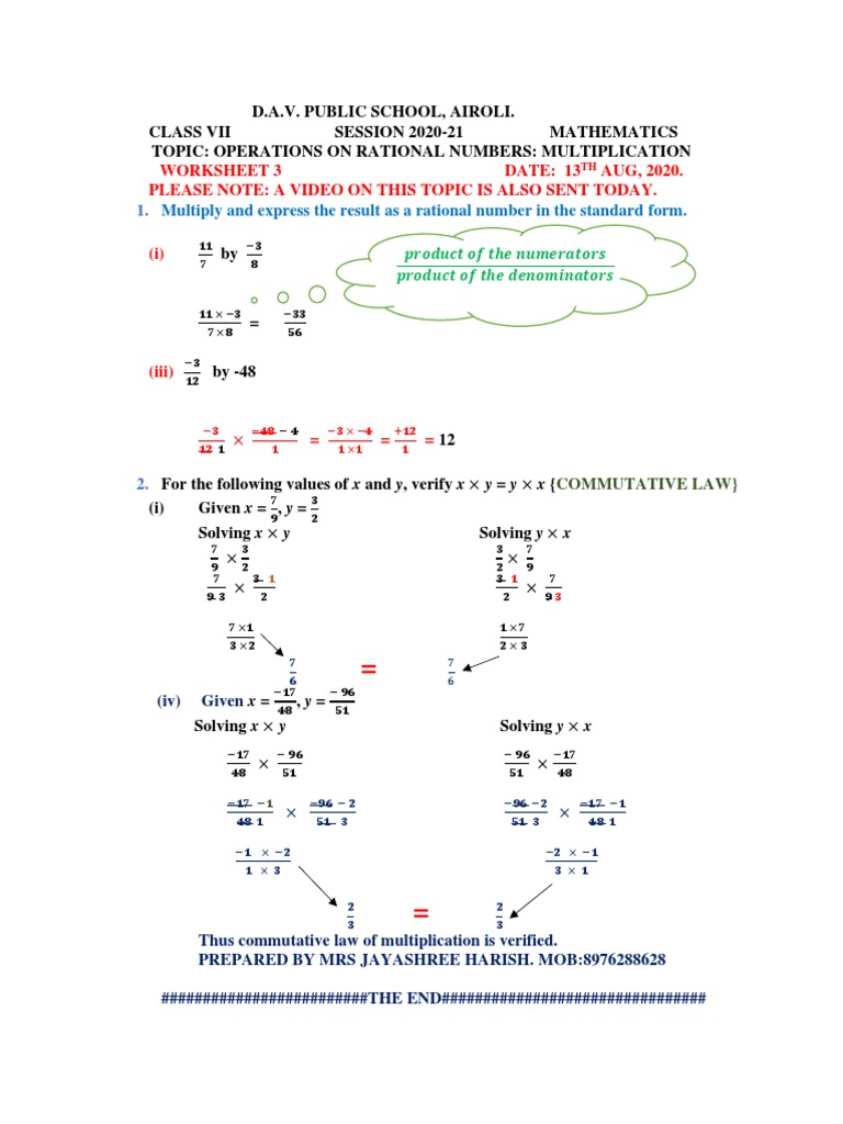 Multiplication of Rational Numbers | PDF | Multiplication | Elementary ...