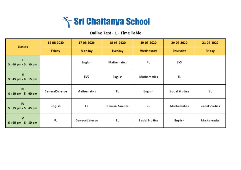 Online Test - 1 - Time Table | PDF