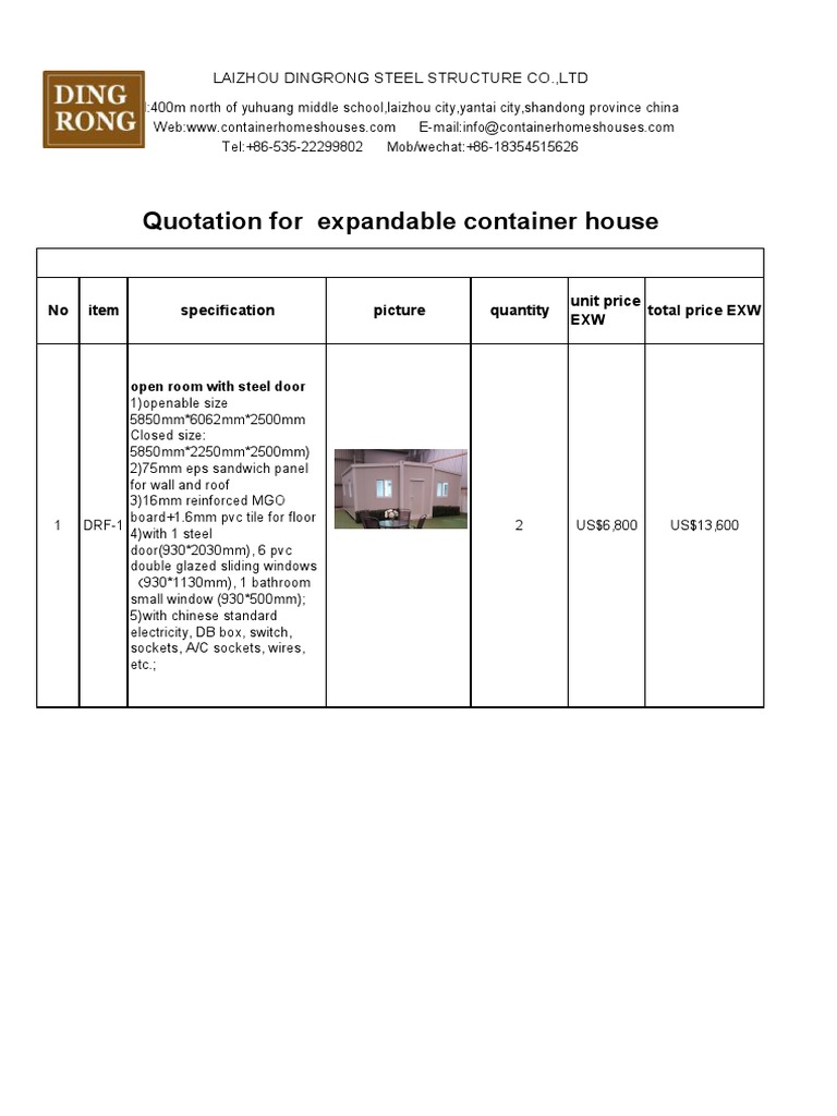 Quotation For Expandable Container House | PDF | Window | Bathroom