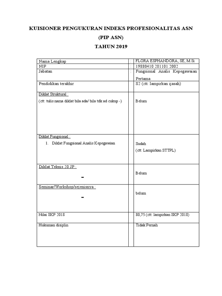 Kuisioner Pengukuran Indeks Profesionalitas Asn | PDF