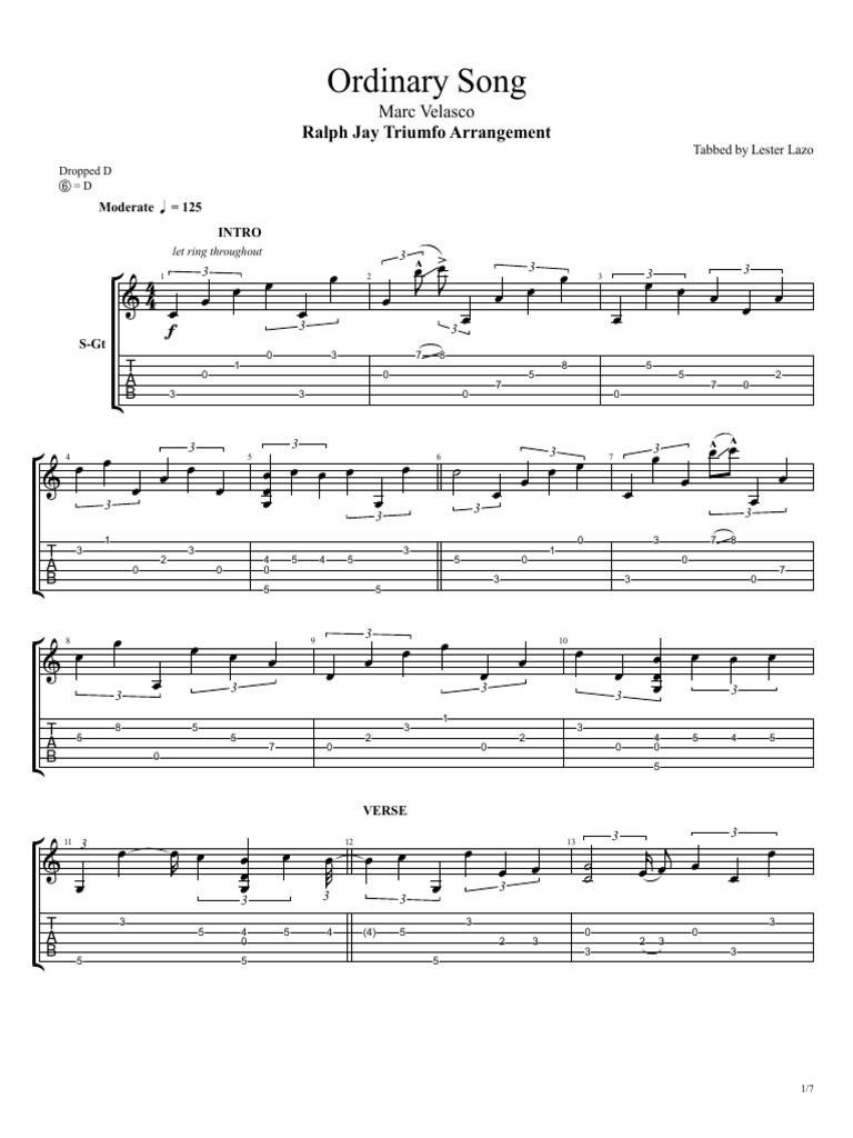 Ordinary Song - Marc Velasco (Tabbed by Lester Lazo) | PDF