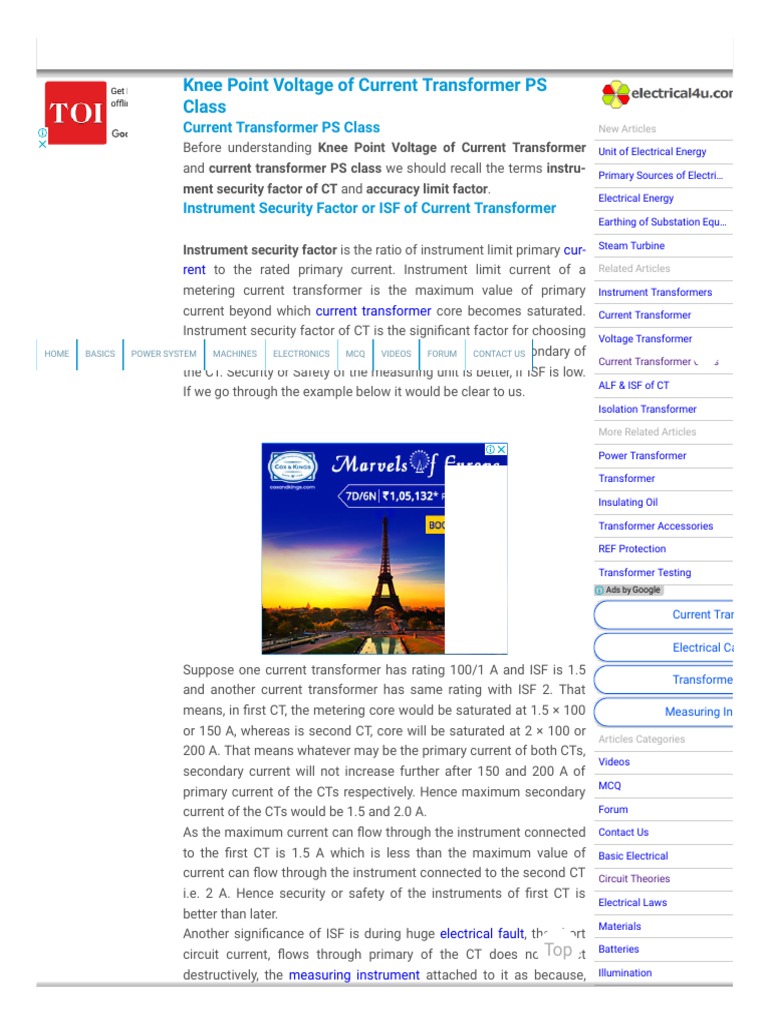 Knee Point Voltage of Current Transformer PS Class | PDF | Transformer ...