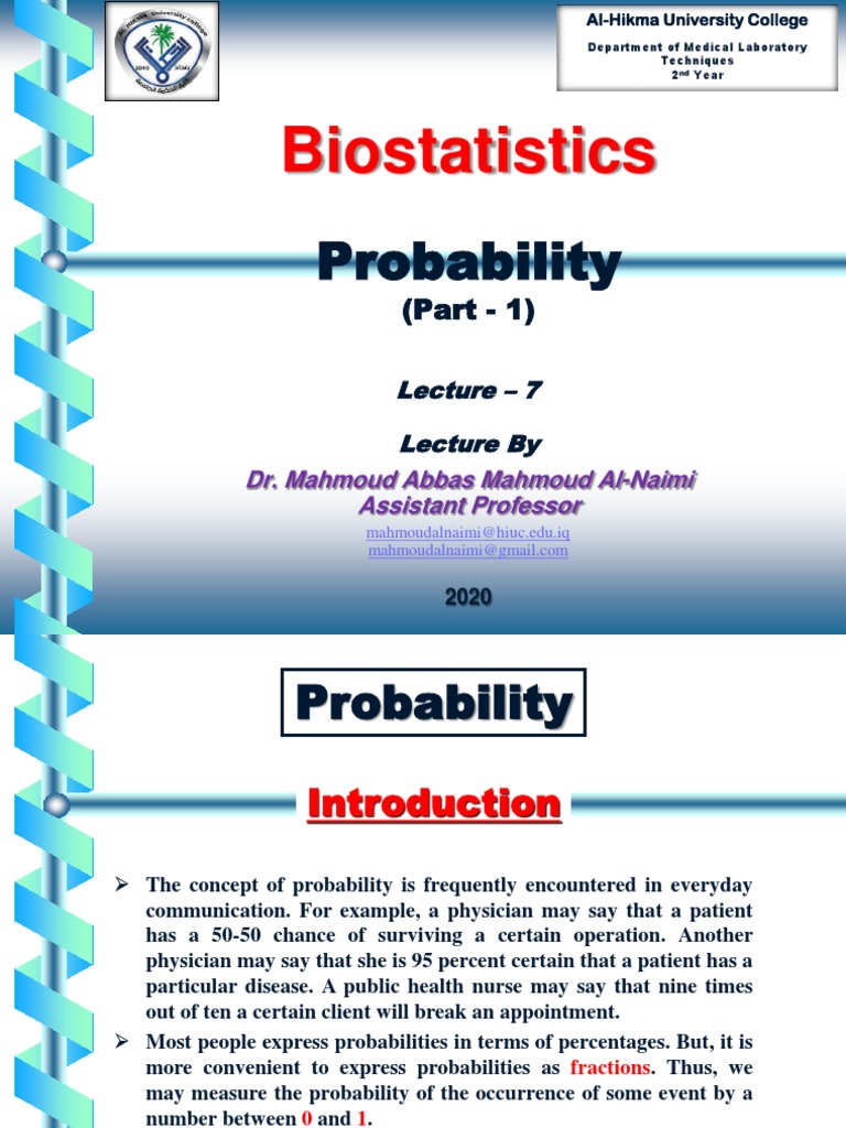 Biostatistics Lecture - 7 - Probability (Part - 1) | PDF