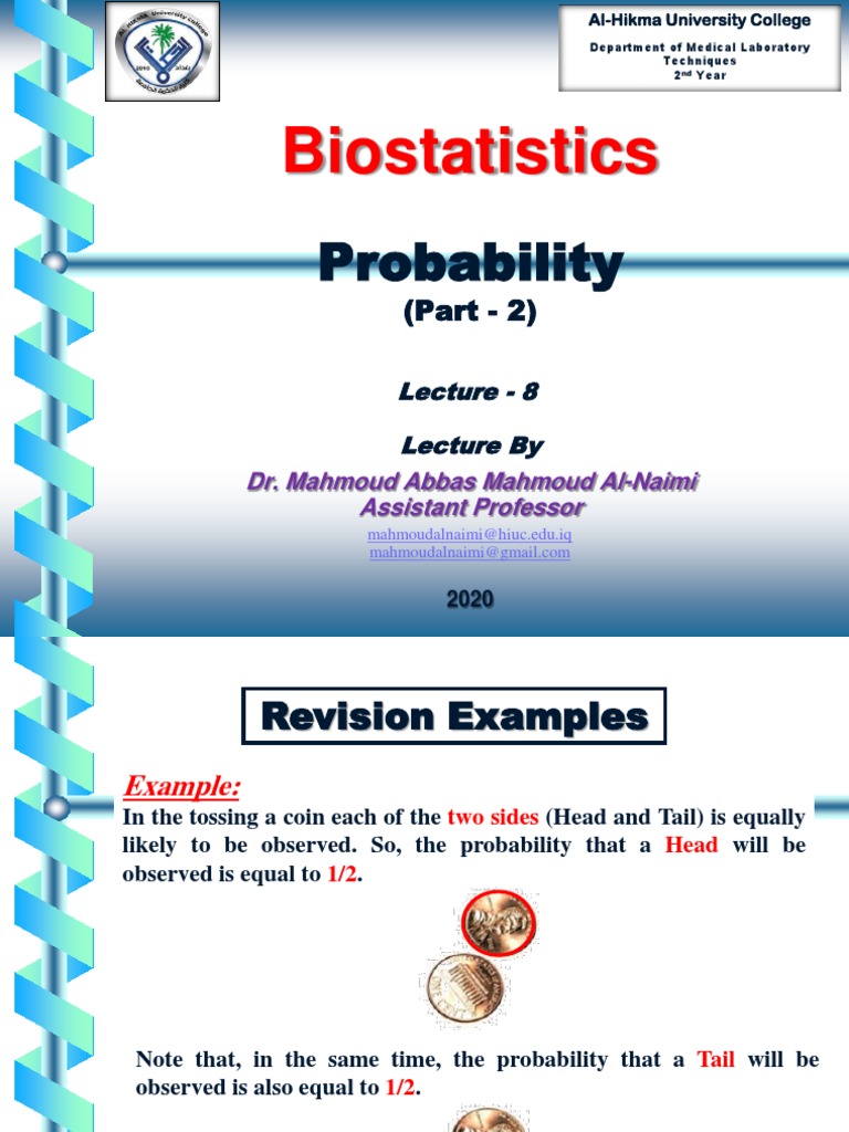 Biostatistics Lecture - 8 - Probability (Part - 2) | PDF | Probability ...
