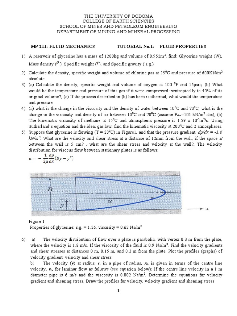 Fluid Mechanics Tutorial on Fluid Properties and Calculations | PDF | Viscosity | Shear Stress