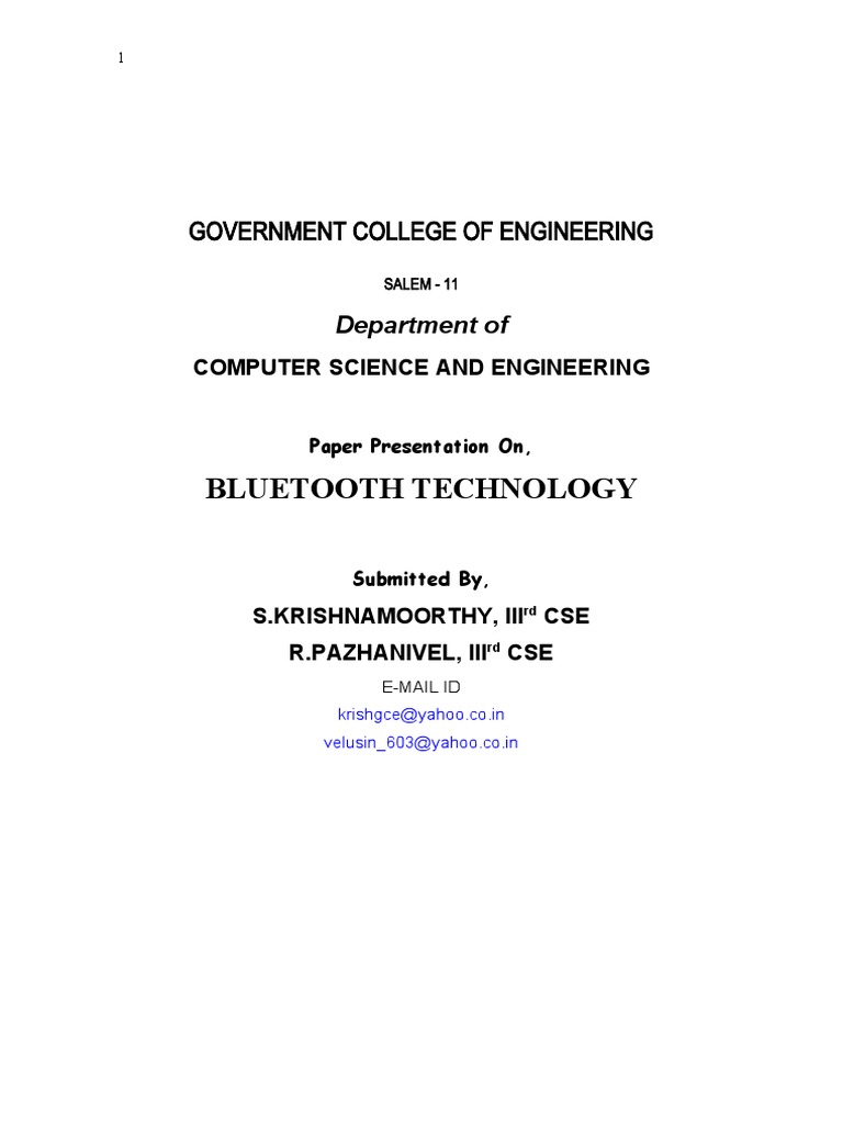Bluetooth Technology Paper Presentation | PDF | Bluetooth | Encryption