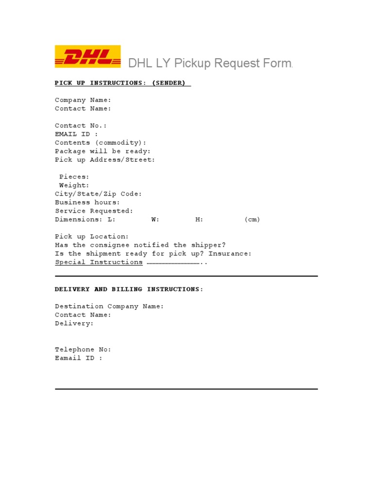 DHL LY Pickup Request Form | PDF