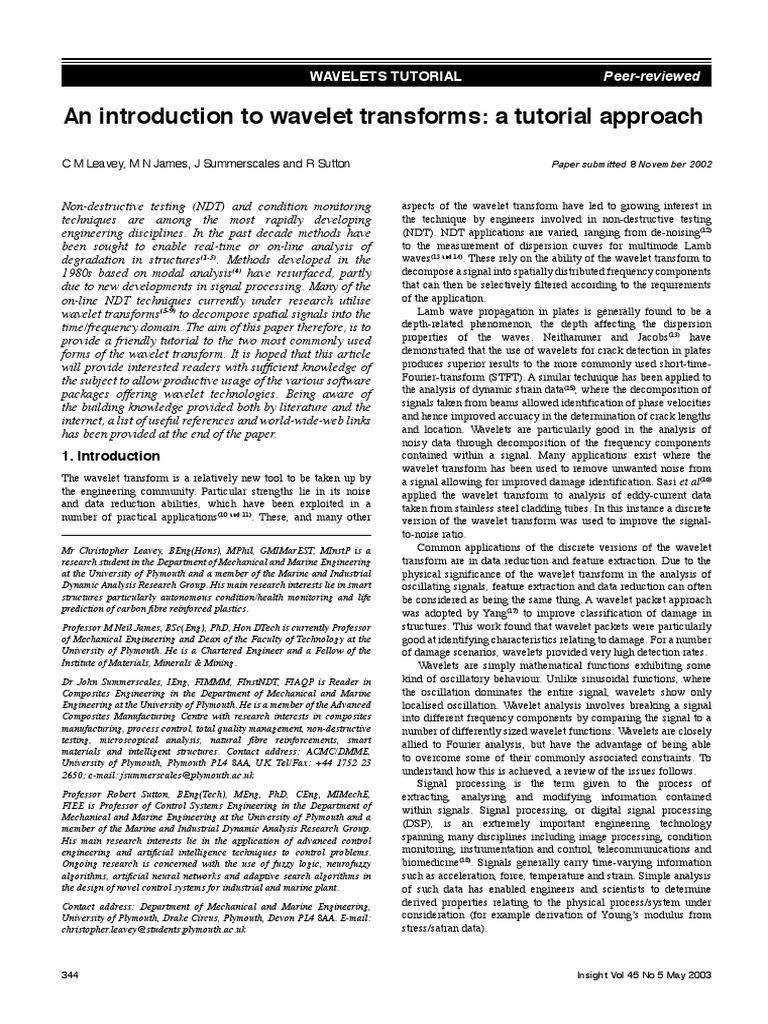 An Introduction To Wavelet Transforms - A Tutorial Approach | PDF | Wavelet | Basis (Linear Algebra)