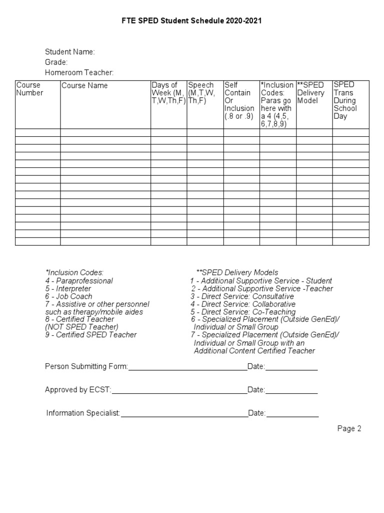 FTE Student Schedule Fillable | PDF