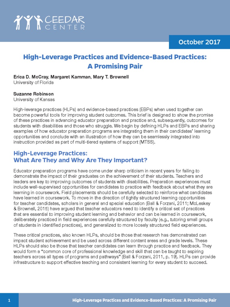 Ceedar: High-Leverage Practices and Evidence-Based Practices: A ...