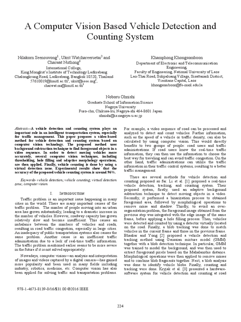 A Computer Vision Based Vehicle Detection and Counting System | PDF ...