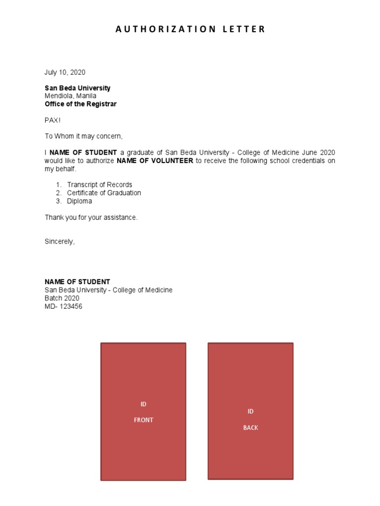 Authorization Letter for School Credentials | PDF