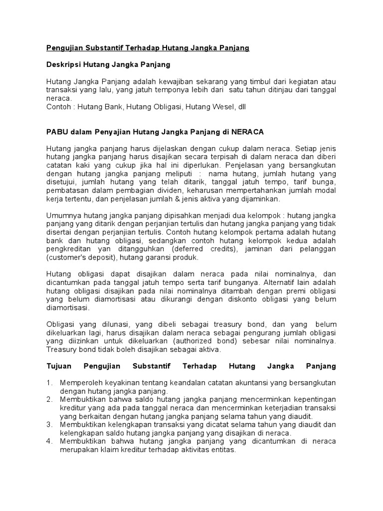 Pengujian Substantif Terhadap Hutang Jangka Panjang AUDIT 2 | PDF | Pengelolaan Keuangan & Uang