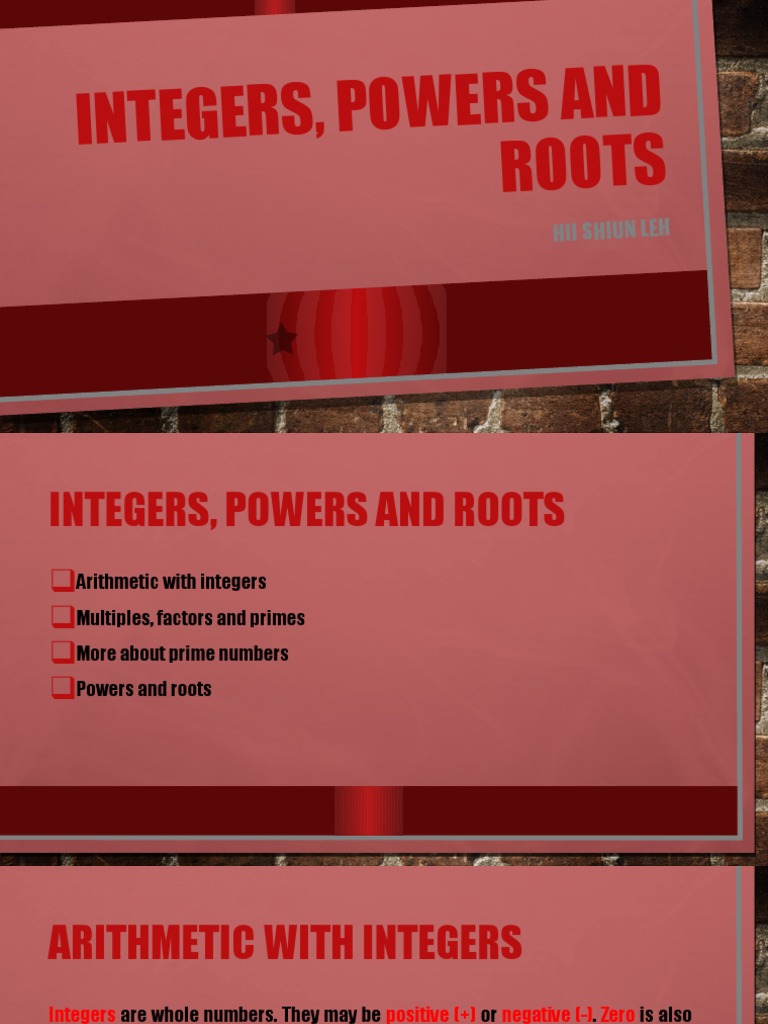 Integers, Powers and Roots | PDF | Integer | Numbers