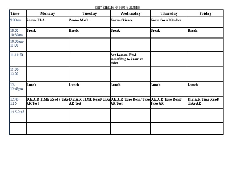 Remote Learning Schedule Template | PDF