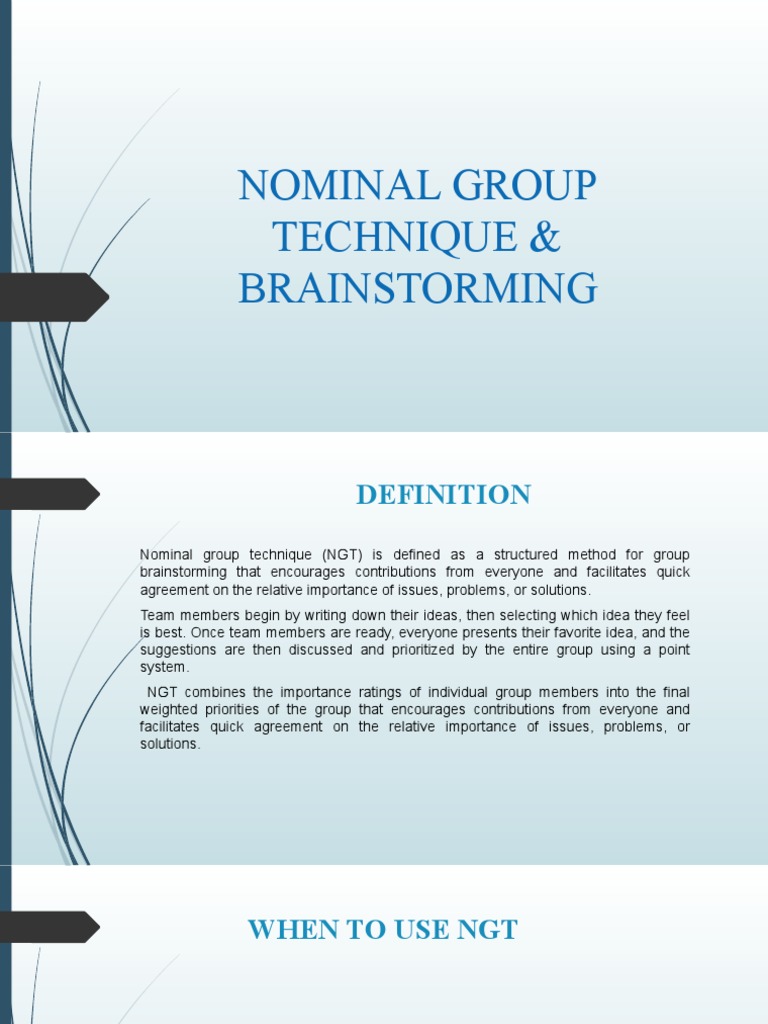 Nominal Group Technique & Brainstorming | PDF | Brainstorming | Psychological Concepts