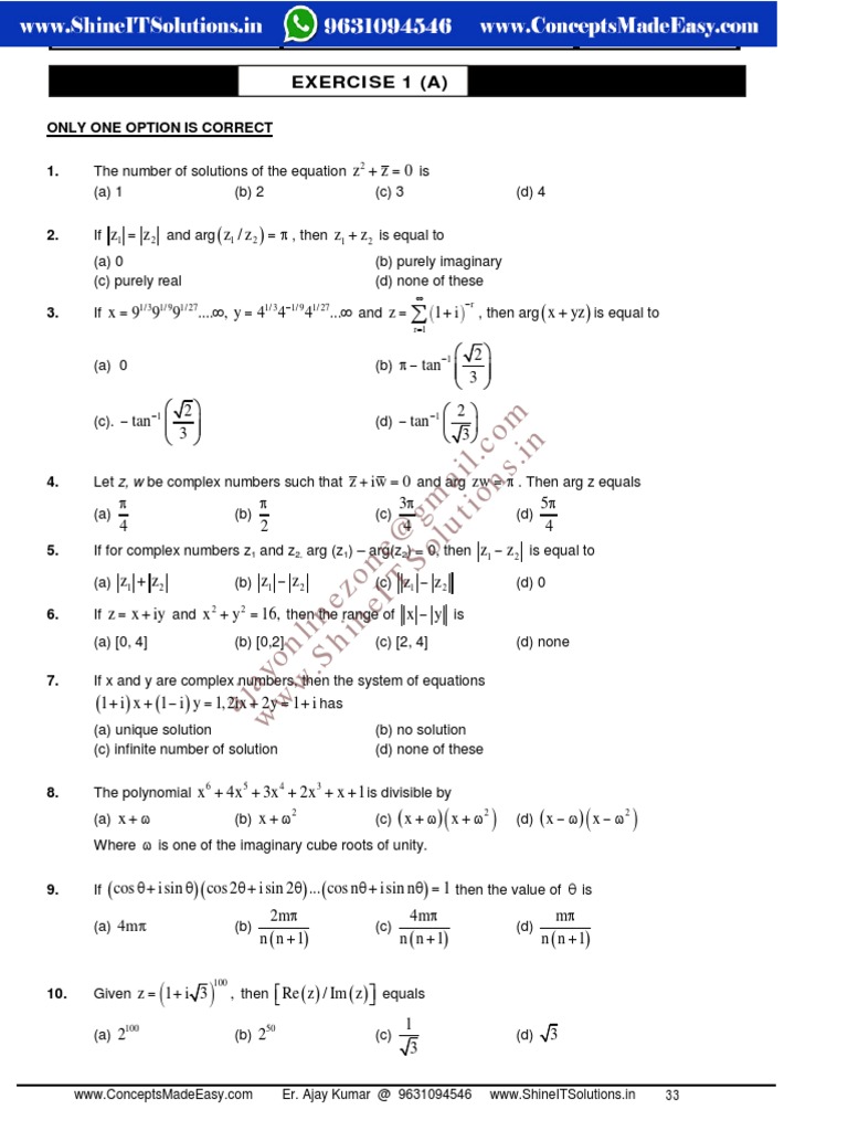 Complex Number Exercise Book PDF | PDF | Complex Number | Triangle