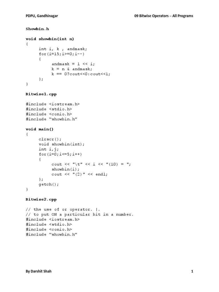 09a Bitwise Operators - All Programs | PDF | Encodings | Boolean Algebra