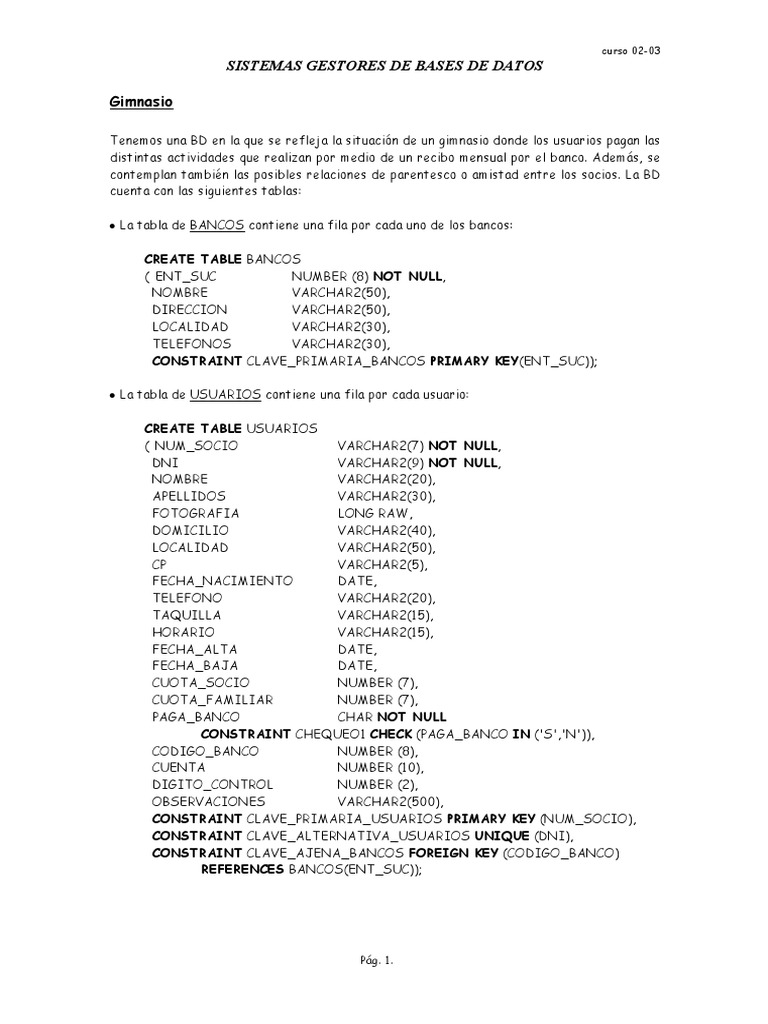 Gimnasio | PDF | SQL | Datos de computadora