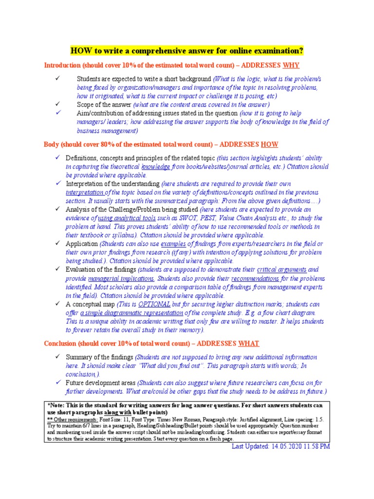 HOW To Write A Comprehensive Answer For Online Examination | PDF ...