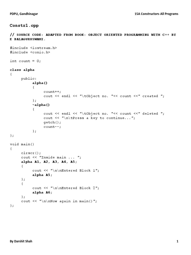 15A Constructors - All Programs | PDF | Constructor (Object Oriented ...