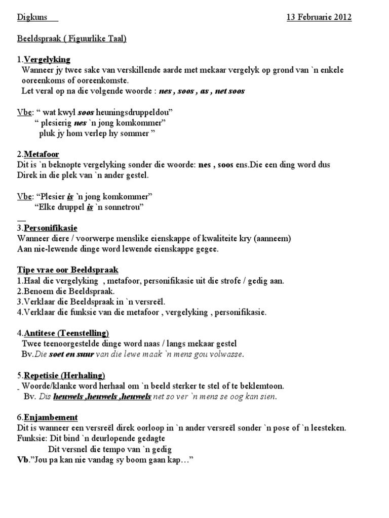 Digkuns - Begrippe 2012 | PDF