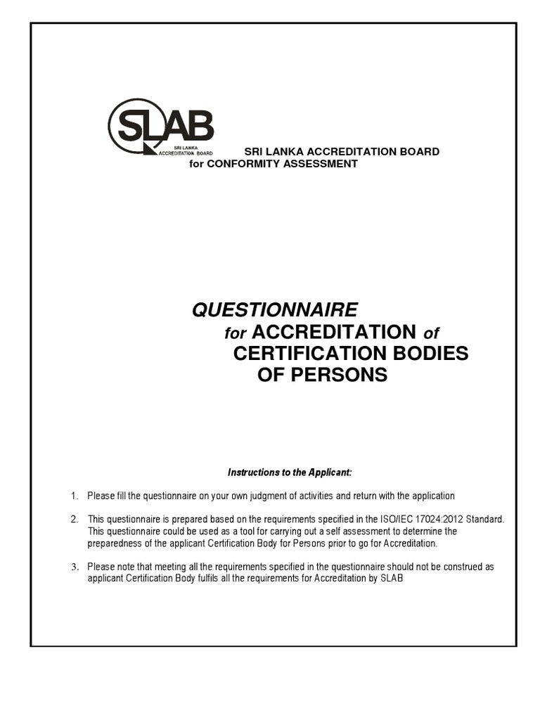 Questionnaire: Accreditation Certification Bodies of Persons | PDF ...
