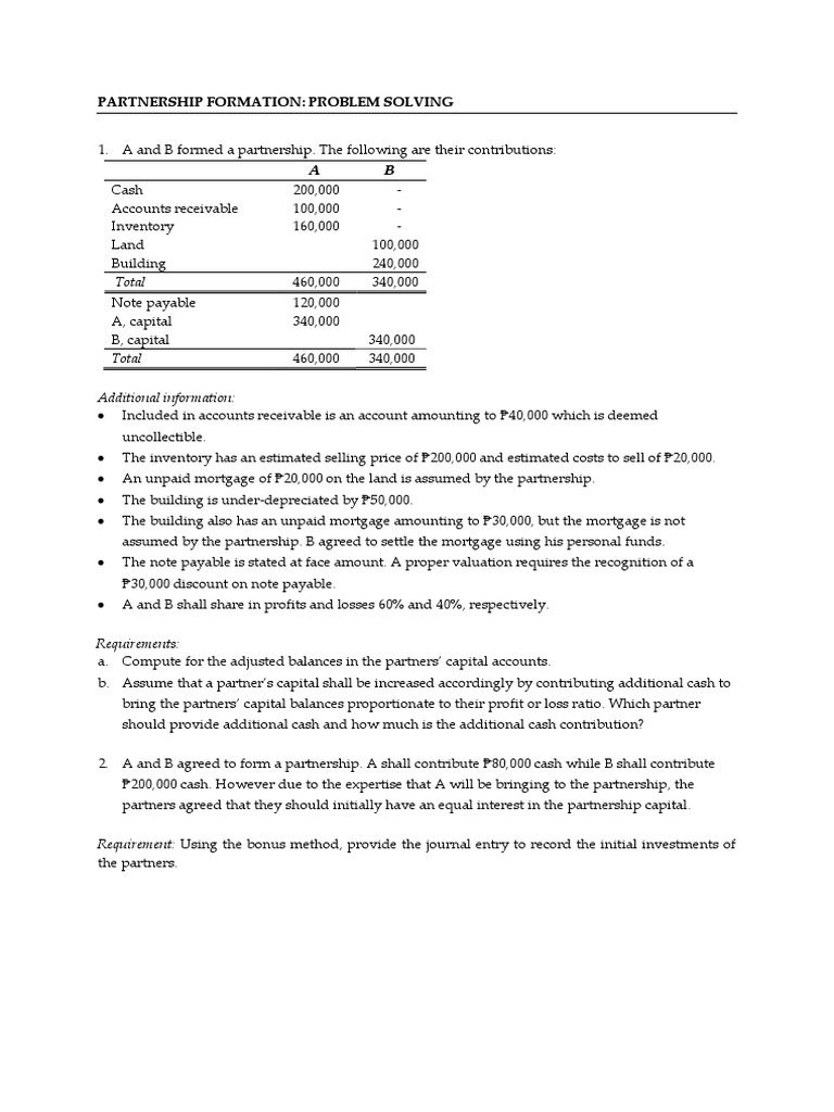 Partnership Formation Discussion Problems | PDF | Partnership | Interest