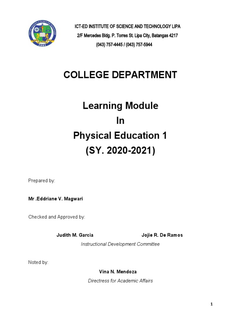 Physical Education (Week 1) | PDF | Flexibility (Anatomy) | Weight