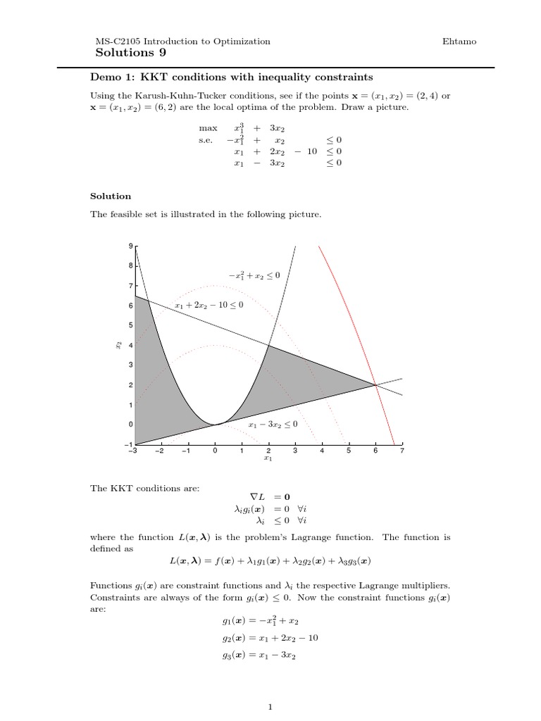 Solutions 9: Demo 1: KKT Conditions With Inequality Constraints | PDF ...