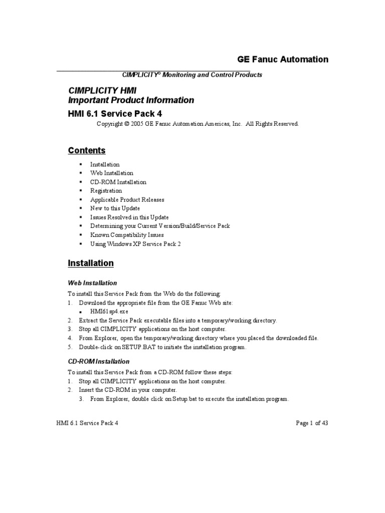GE Fanuc Automation: Cimplicity Hmi Important Product Information | PDF | Port (Computer ...