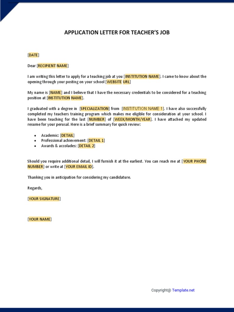 Teacher Job Application Letter | PDF