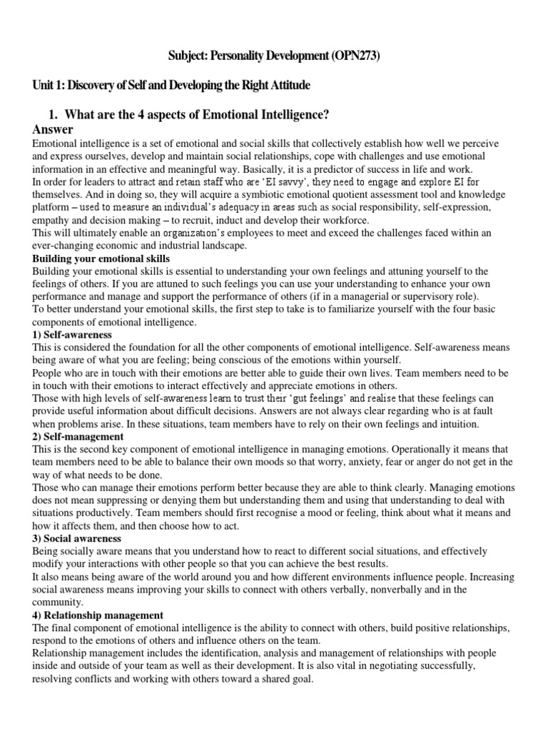 Personality Development | PDF | Emotional Intelligence | Conflict ...