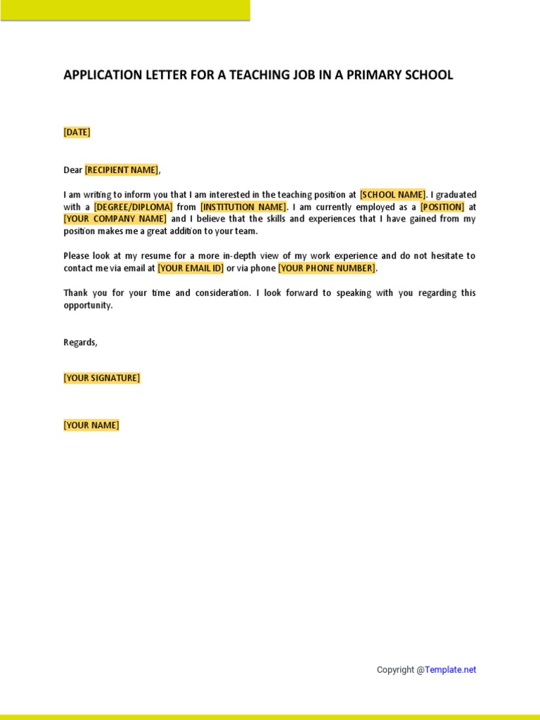 Application Letter For A Teaching Job in A Primary School US | PDF