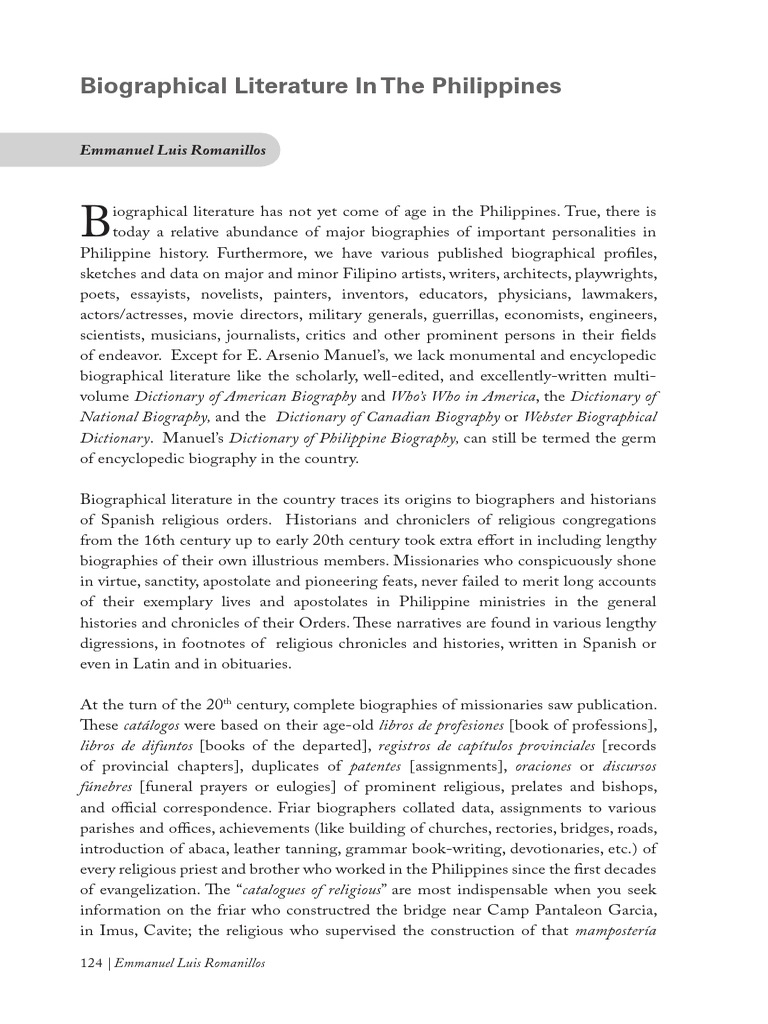 Biographical Literature in The Philippines: Emmanuel Luis Romanillos ...