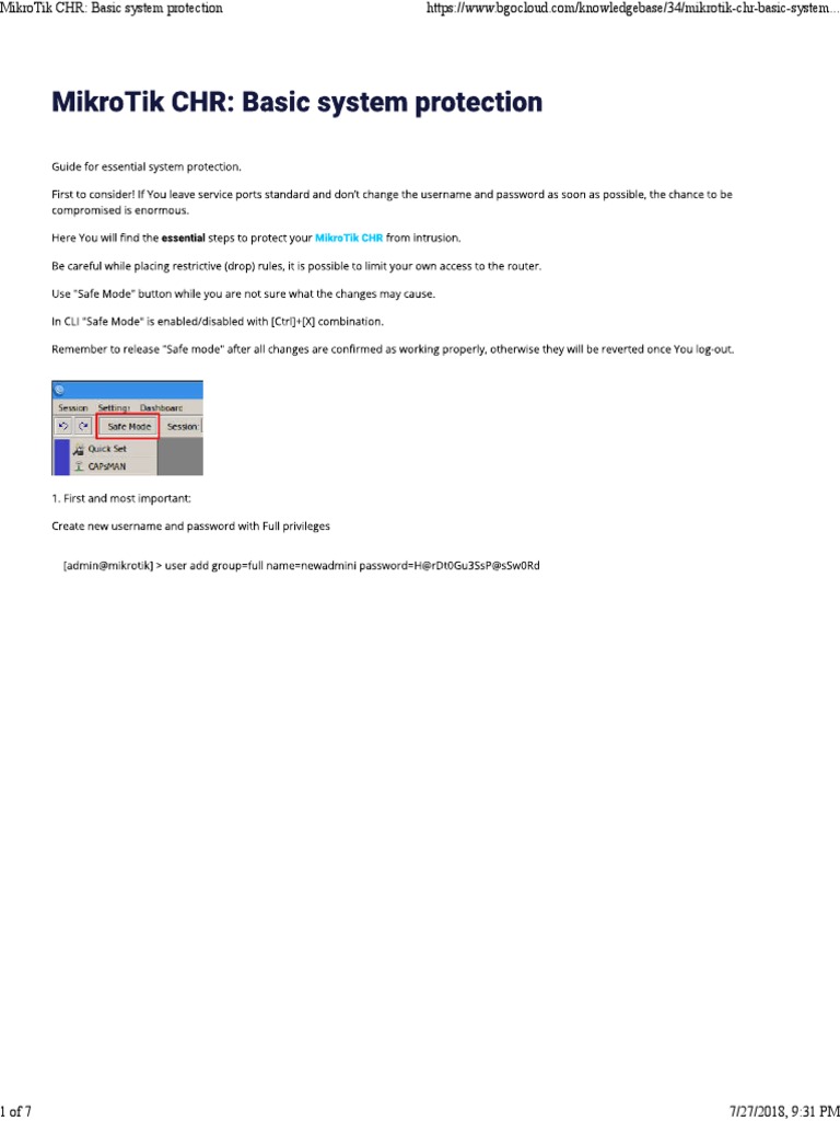 MikroTik CHR - Basic System Protection